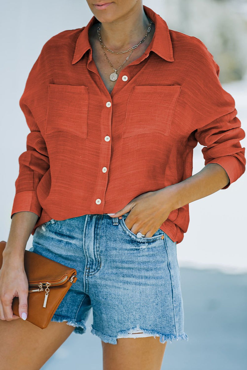 Button-Up Shirt with Breast Pockets – Haute Gals
